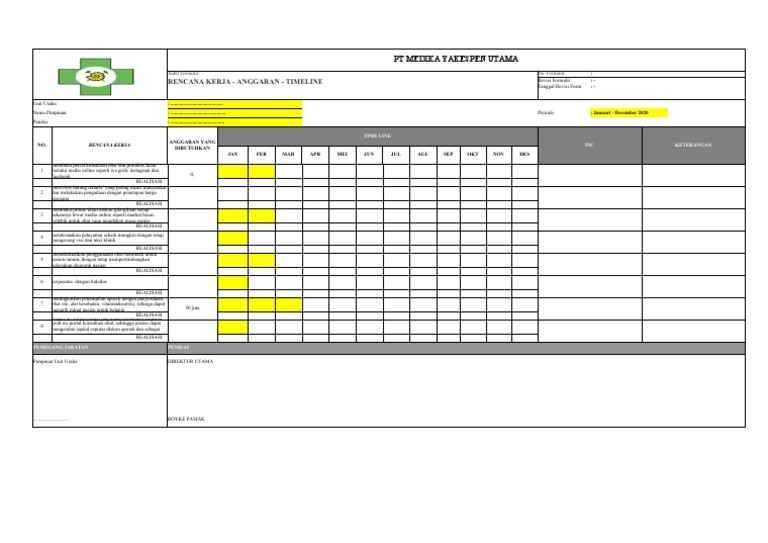 Form Rencana Kerja - Anggaran - Timeline PT MYU | PDF