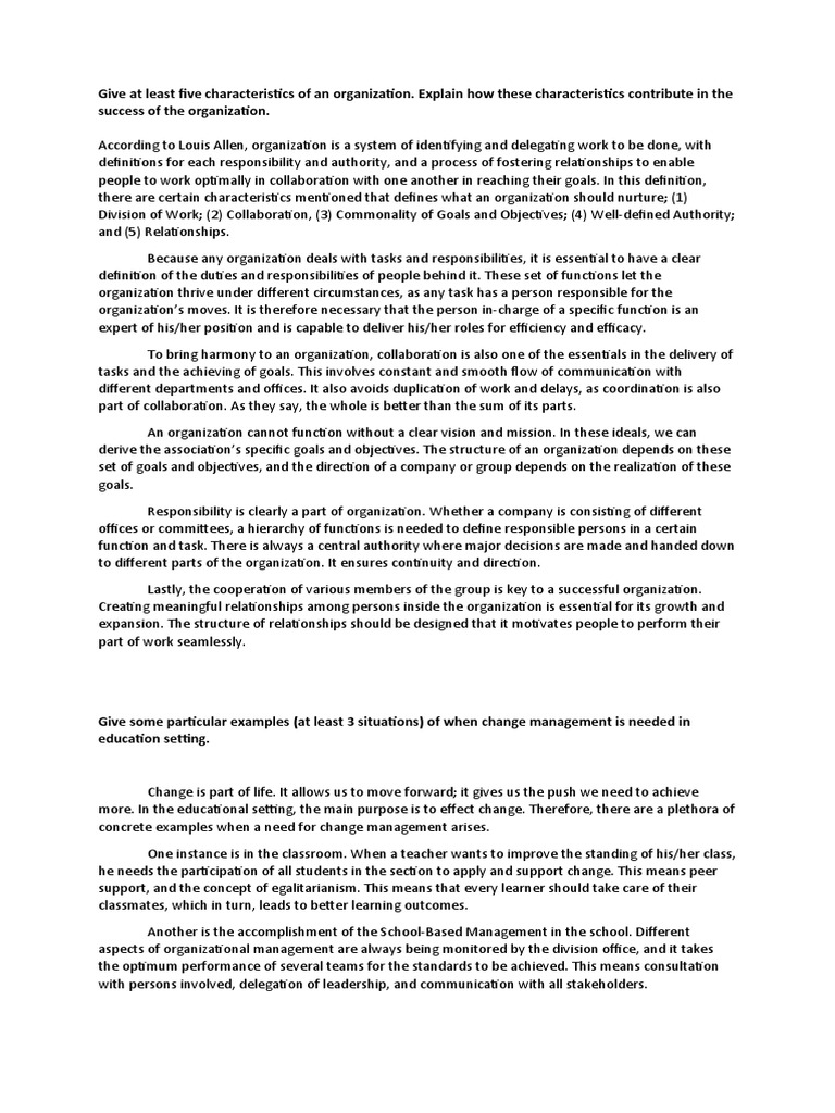 5 Characteristics and 3 Examples | PDF | Goal | Change Management