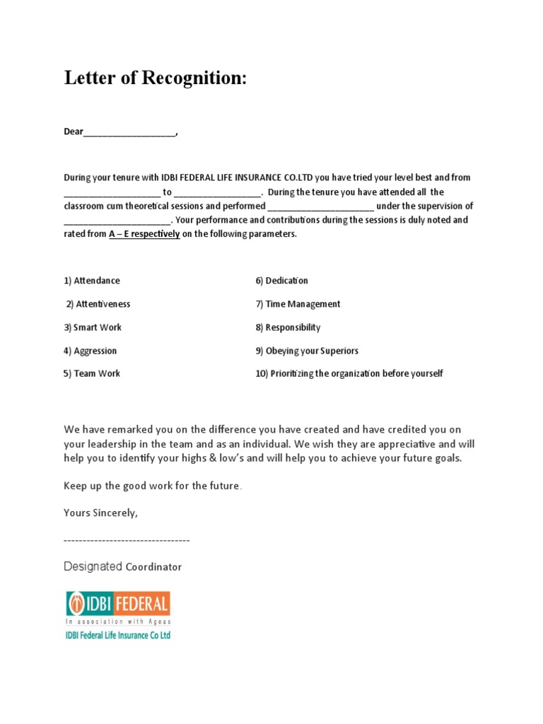 Letter of Recognition