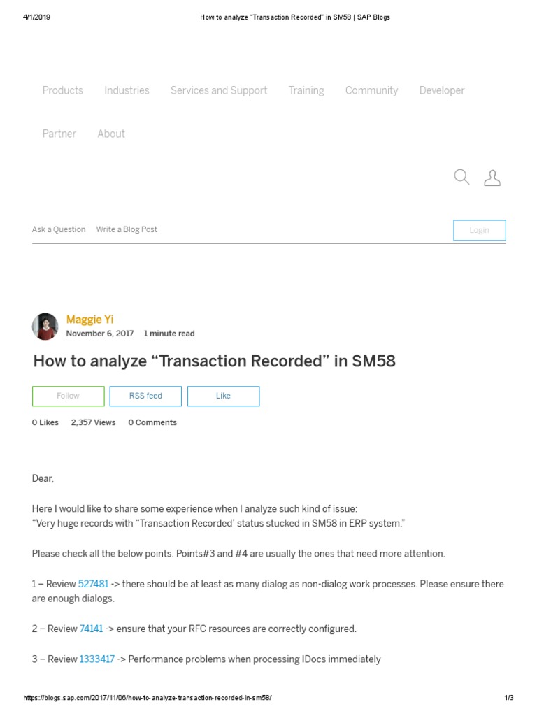 How To Analyze "Transaction Recorded" in SM58 - SAP Blogs | PDF ...