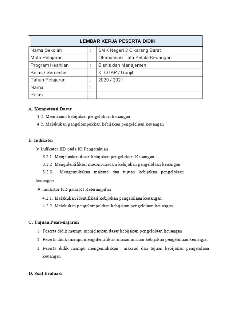 LKPD KD 3.2 OTK Keuangan XI | PDF