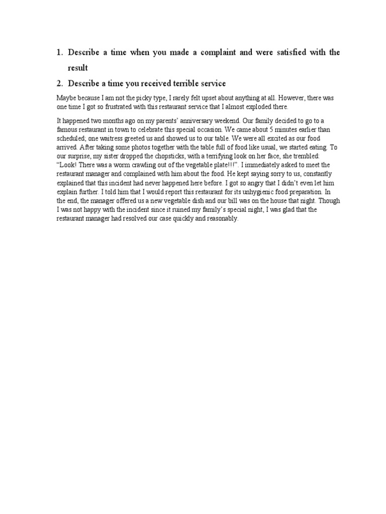 Describe A Bad Experience | PDF