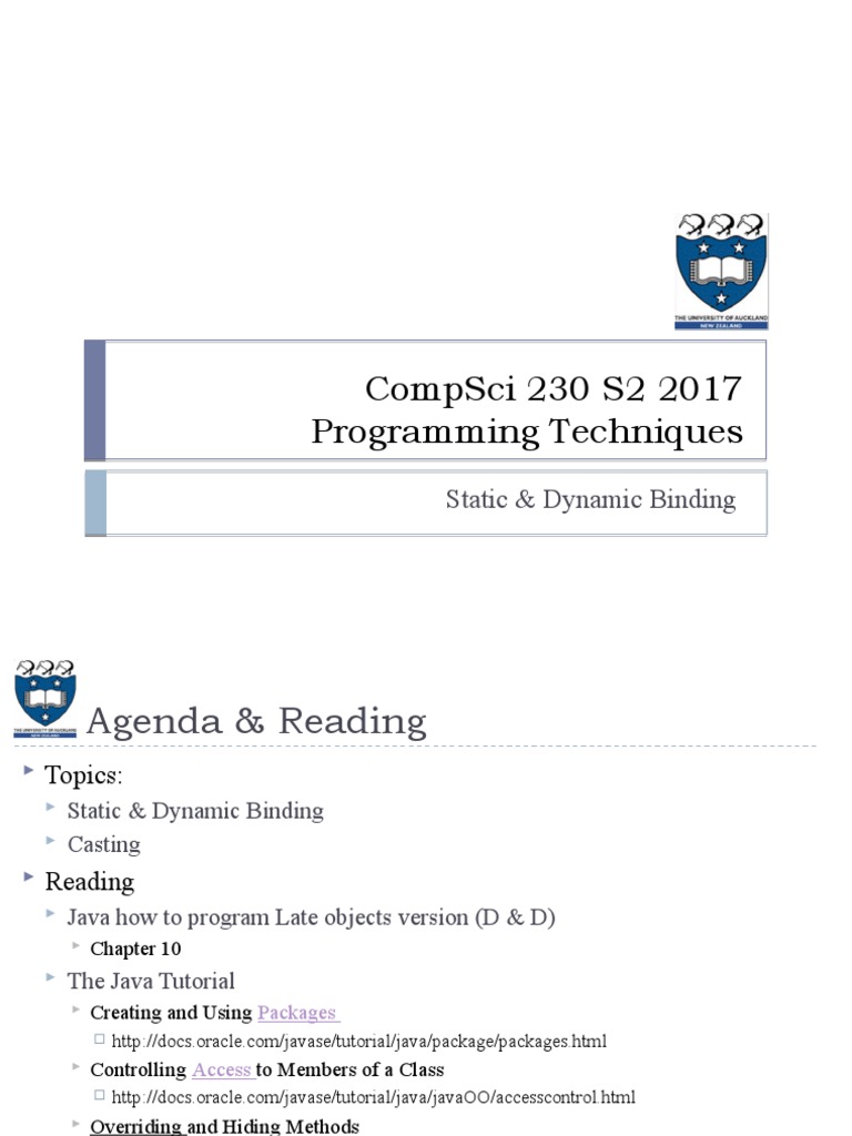 Compsci 230 S2 2017 Programming Techniques: Static & Dynamic Binding | PDF | Method (Computer ...