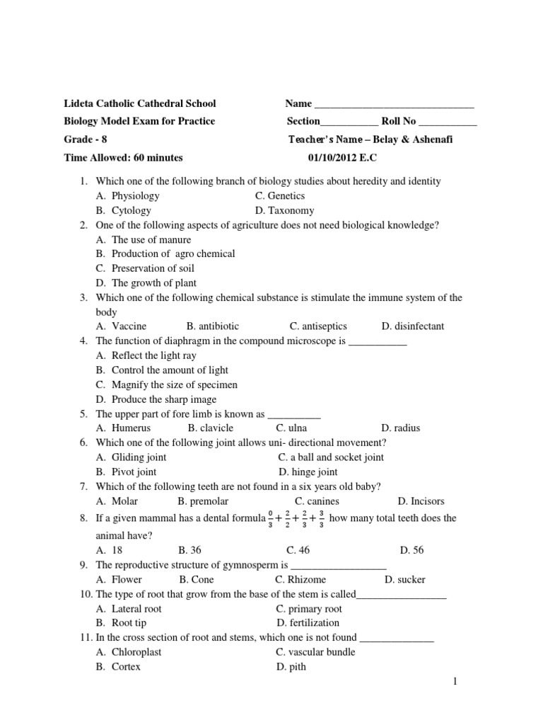 LCC Biology (Model Exam) | PDF | Tissue (Biology) | Plants