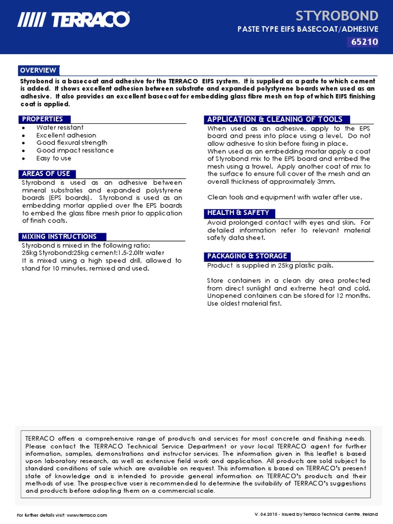 Paste Type Eifs Basecoat/Adhesive: V. 04.2015 - Issued by Terraco ...