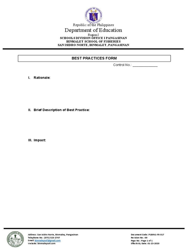 P1bin1-Fr-017 Best Practices Form | PDF