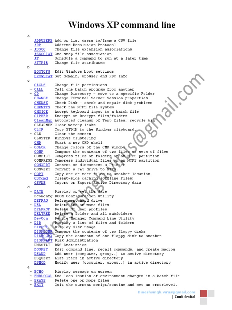 Windows XP Command Line | PDF | Computer File | Windows Registry