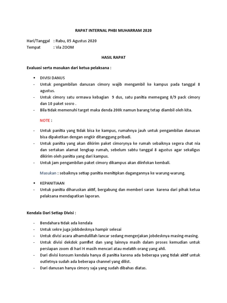 Notulensi Rapat Phbi Internal | PDF | Karier & Perkembangan | Pengembangan Diri