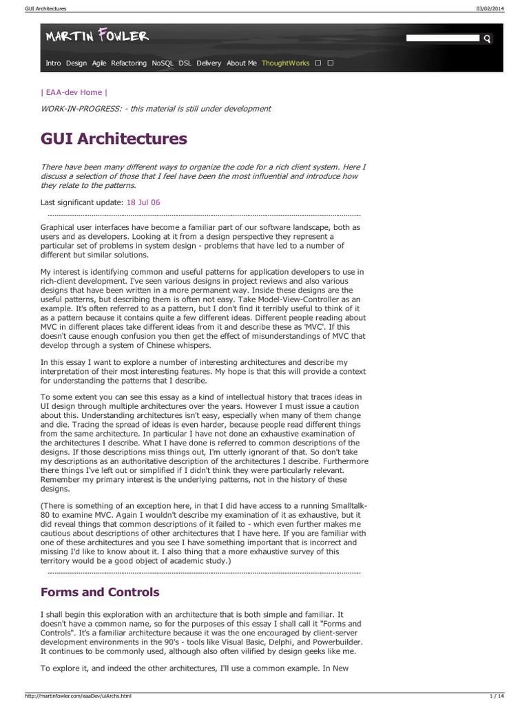 GUI Architectures | PDF | Model–View–Controller | Graphical User Interfaces