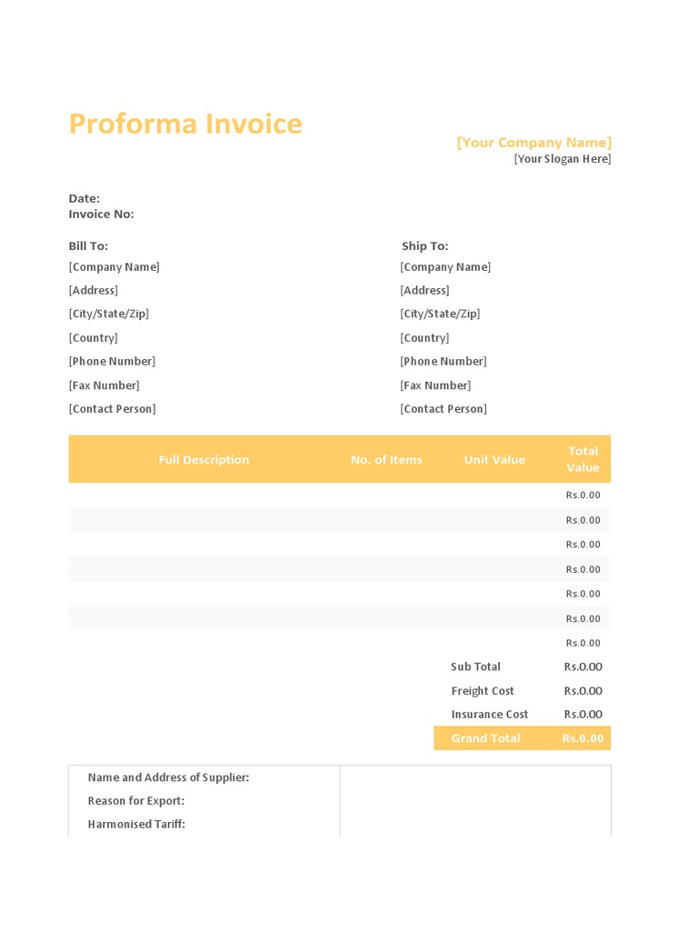 Proforma Invoice: Date: Invoice No: Bill To: Ship To | PDF