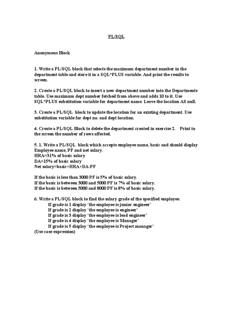 PLSQL Assignments Revisedshrey | PDF | Pl/Sql | Subroutine