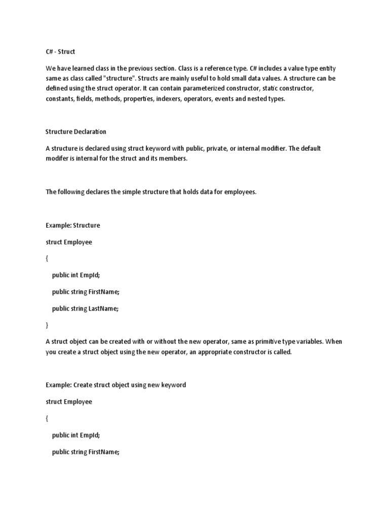 Structure in C# | PDF | Class (Computer Programming) | Constructor ...