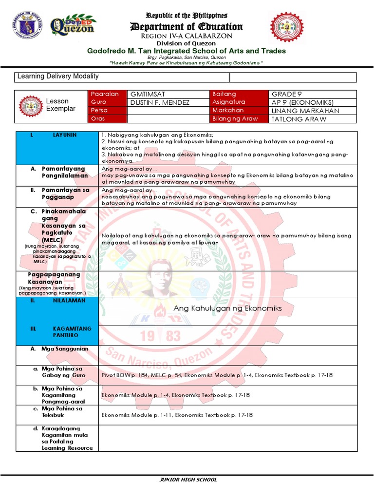 Ap 9 Exemplar Lesson 1 DFM | PDF