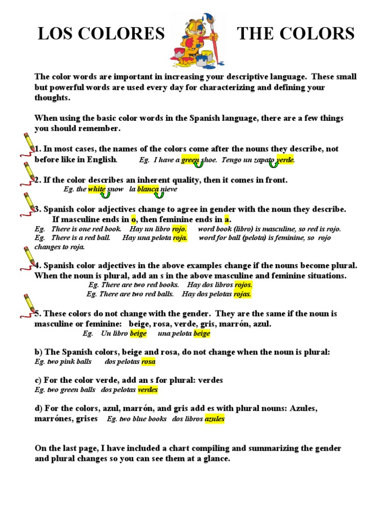 Spanish Color Words and Gender Rules | PDF | Grammatical Gender | Noun