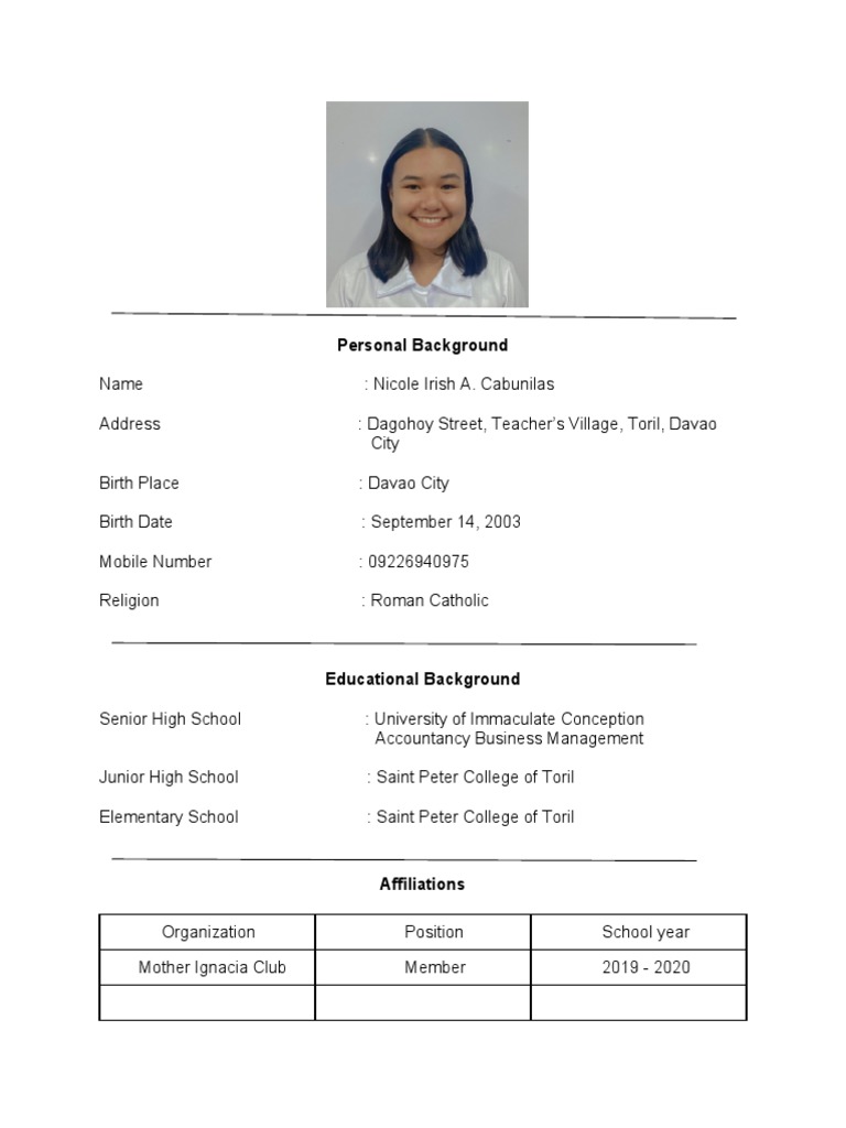 Personal Background | PDF | Christian Denominational Families | Schools