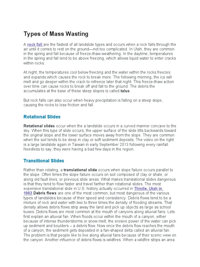 Types of Mass Wasting | PDF | Landslide | Geomorphology
