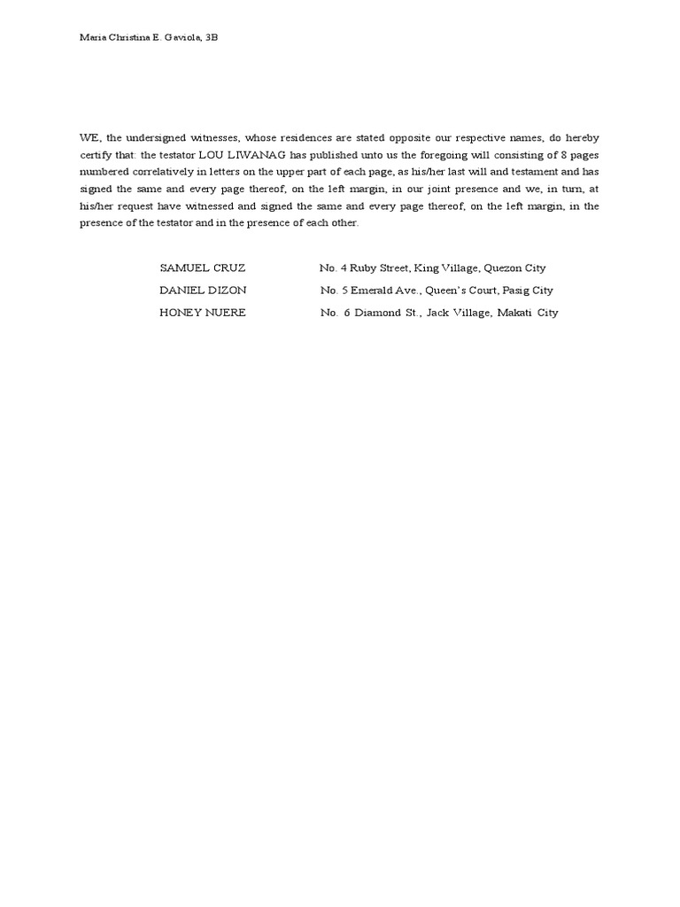 Attestation Clause To Notarial Will | PDF