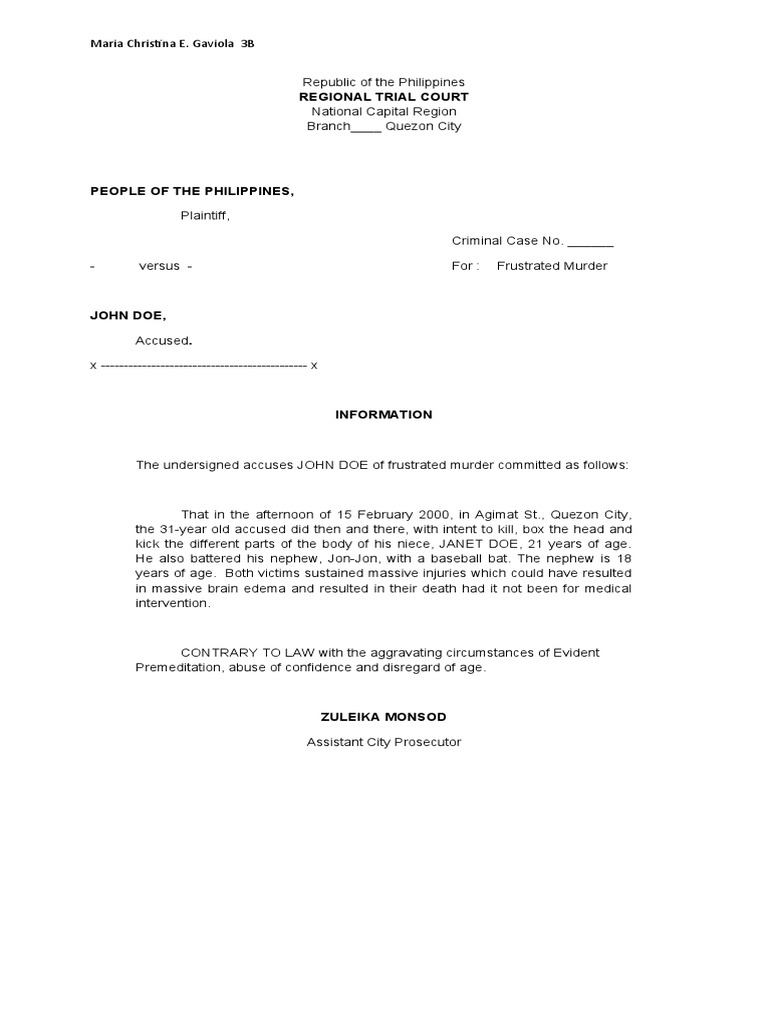 Frustrated Murder Case Against John Doe | PDF | Murder | Criminal Justice
