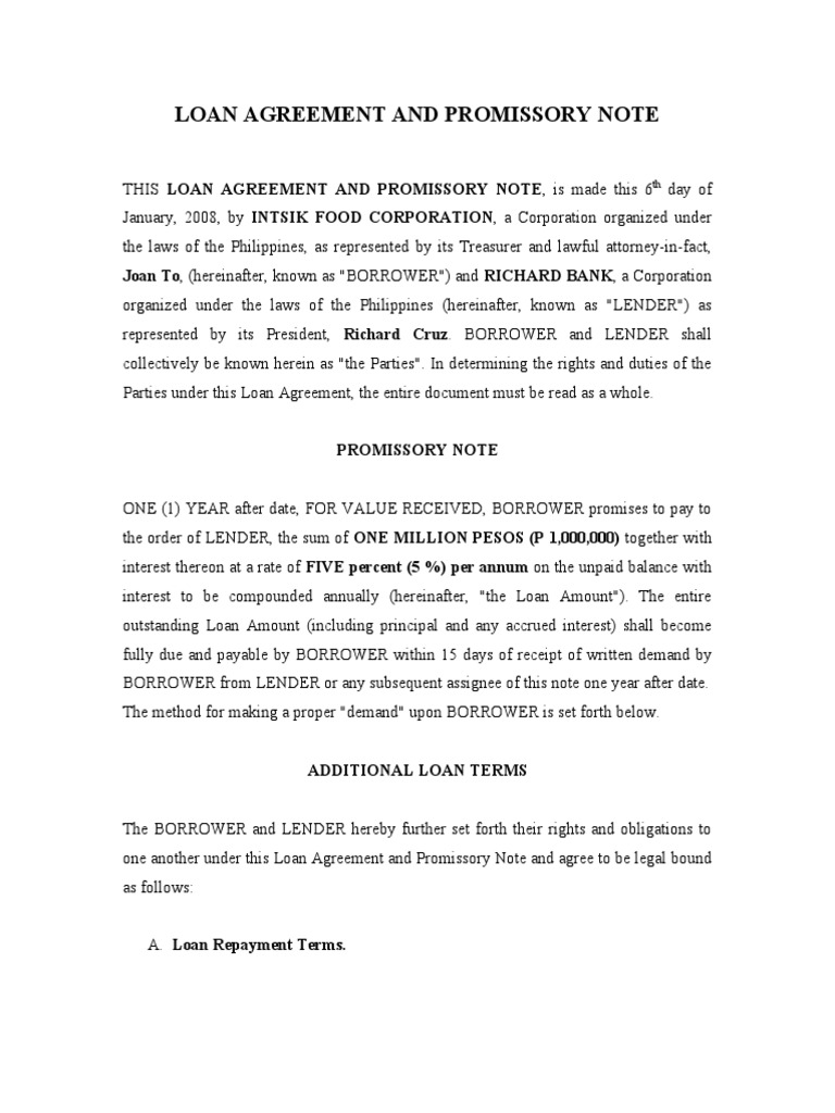 Loan Agreement and Promissory Note | PDF | Loans | Promissory Note