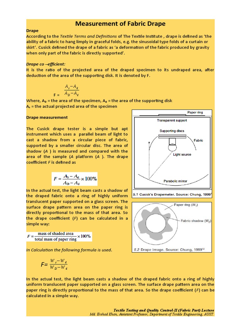 Measurement of Fabric Drape For Lab | PDF | Curtain | Textiles