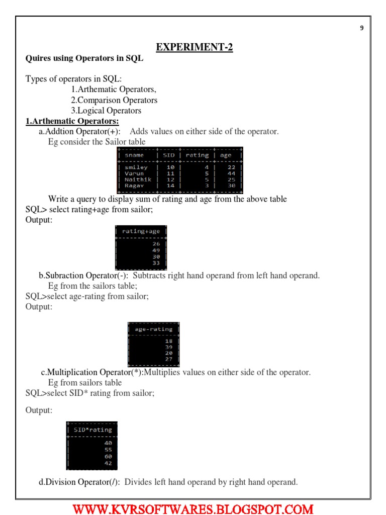 Experiment-2: Quires Using Operators in SQL | PDF | Computer Programming | Computing