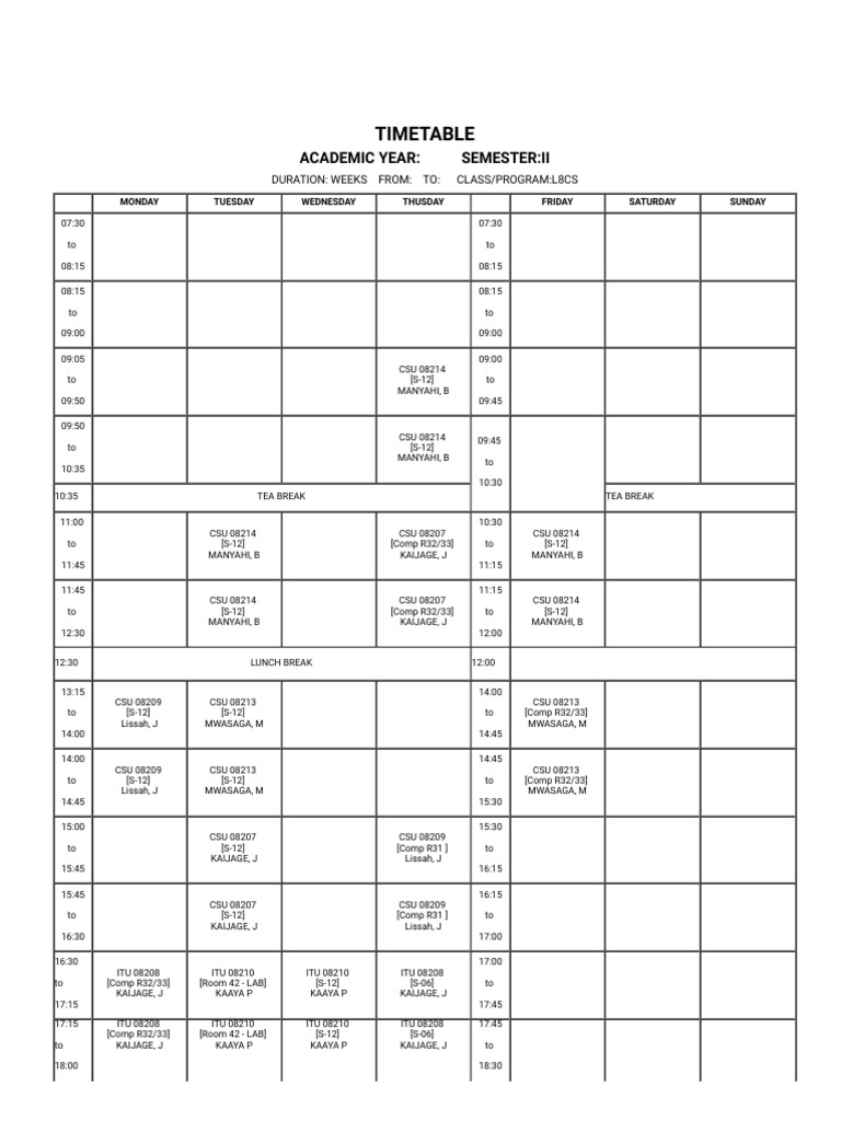 Timetable: Academic Year: Semester:Ii | Download Free PDF | Academia