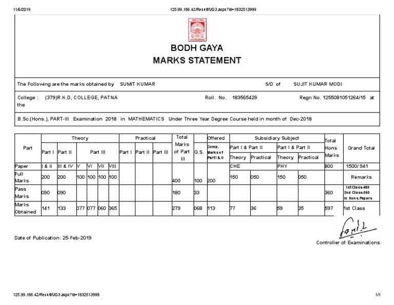 BSC Marksheet 3RD Year | PDF | Vocational Education | Academic Degree