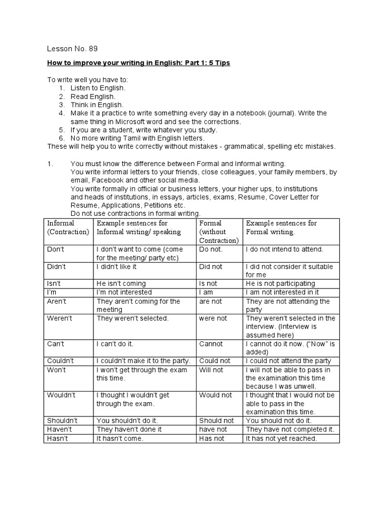 Lesson No 89 How To Improve Writing in English | Download Free PDF ...