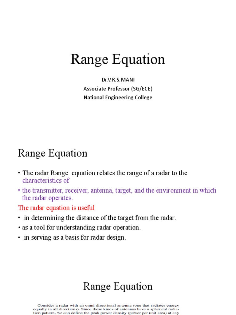 Range Equation: Dr.V.R.S.MANI Associate Professor (SG/ECE) National ...