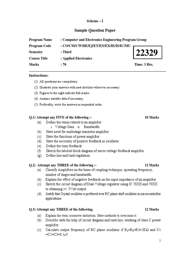 Applied Electronics Sample Question Paper | PDF | Amplifier | Feedback