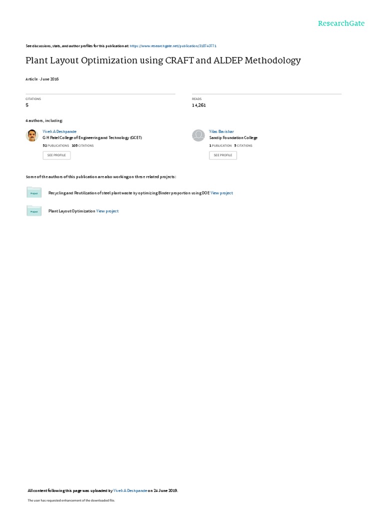 Plant Layout Optimization Using CRAFT and ALDEP Methodology: June 2016 | PDF | Inventory ...