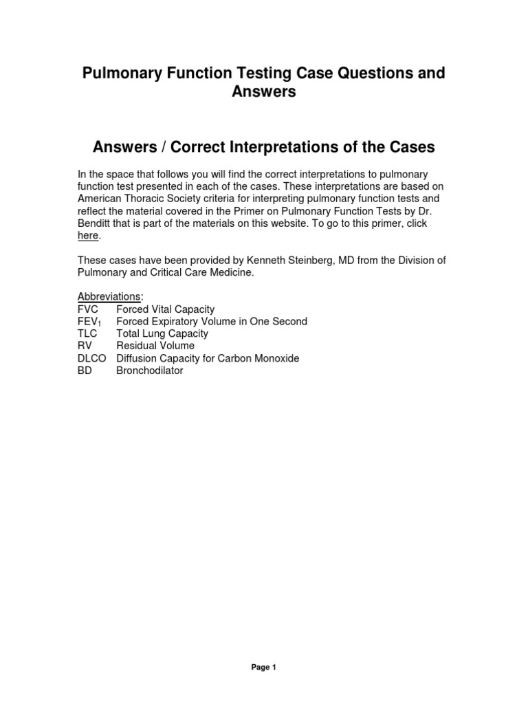 Pulmonary Function Testing Case Questions and Answers | PDF | Lung ...