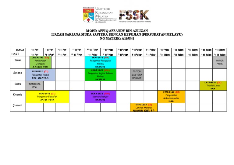Jadual Semester 1 | PDF