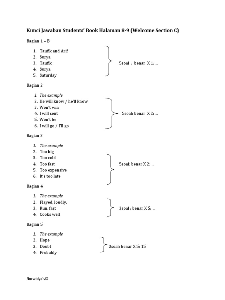 Answer Key For Students' Book and Work Book | PDF