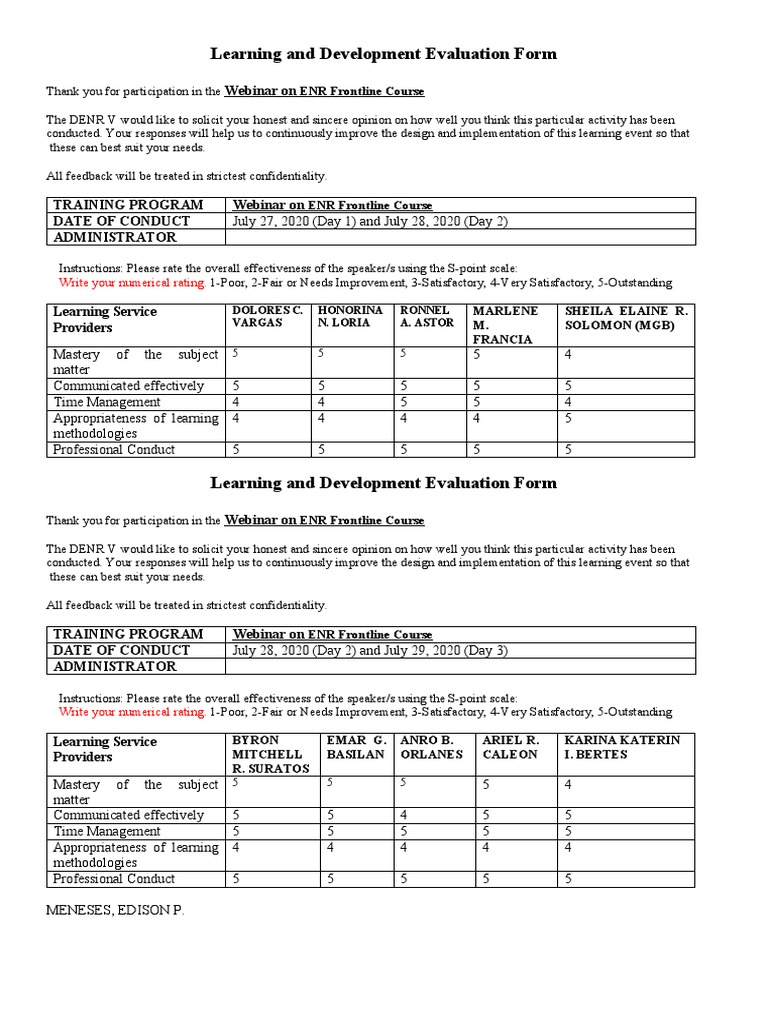 Learning and Development Evaluation Form: Training Program Webinar On ...