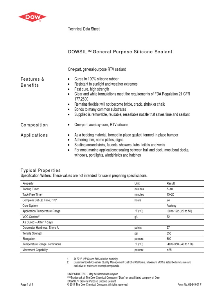 DOWSIL™ General Purpose Silicone Sealant: Features & Benefits | PDF ...