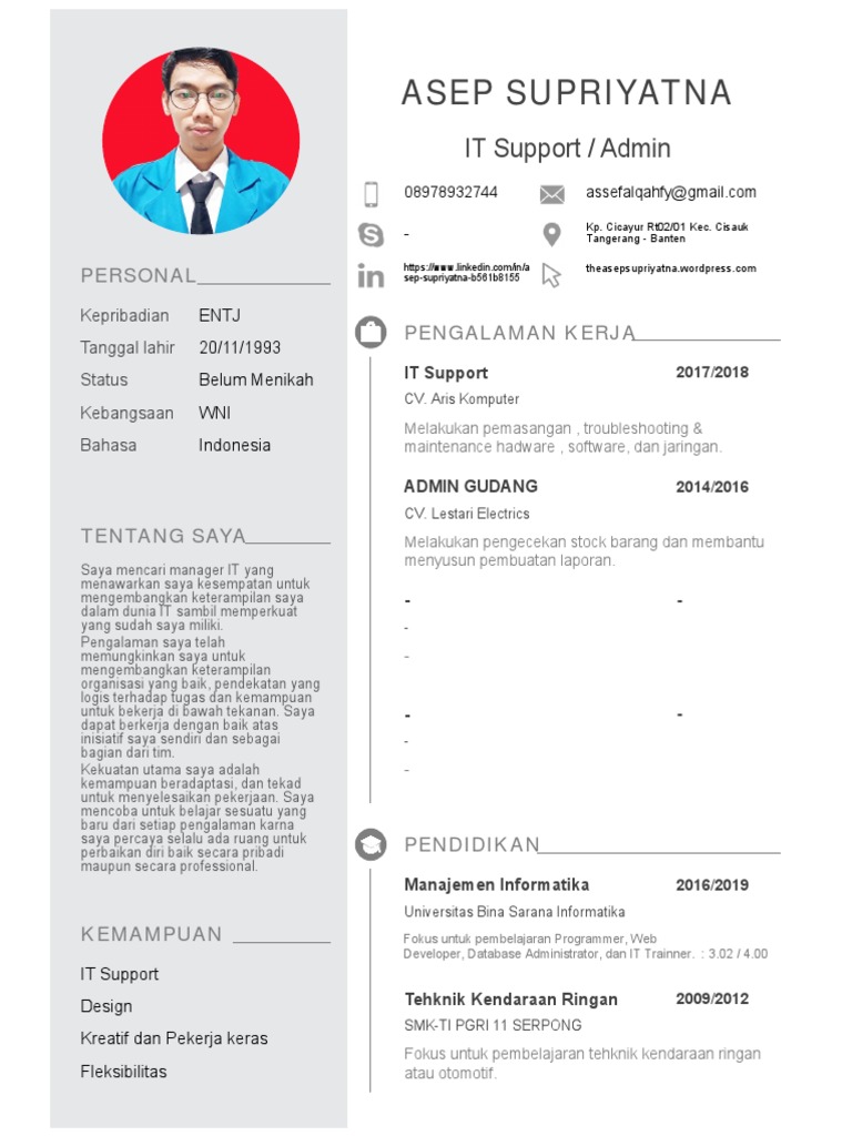 CV Asep Supriyatna PDF | PDF | Karier & Perkembangan