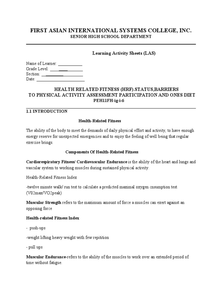 Learning Activity Sheet Sample | PDF | Physical Fitness | Muscle