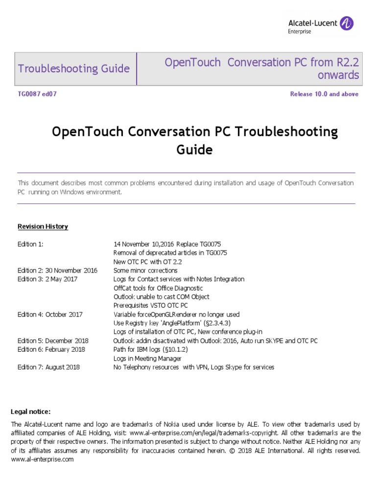 Troubleshooting Guide Opentouch Conversation PC From R2.2 Onwards | PDF ...