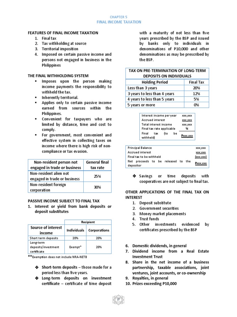 Final Income Taxation: Individuals Corporations | PDF | Withholding Tax ...