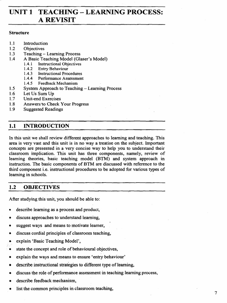 Unit 1 Teaching-L E A Process: A Revisit: Structure | PDF | Classical ...