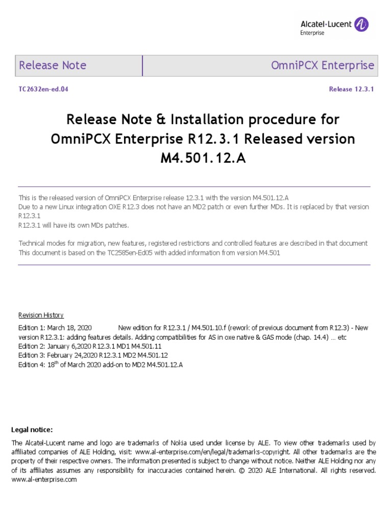 TC2632en-Ed04 Release Note and Installation Procedure OmniPCX ...
