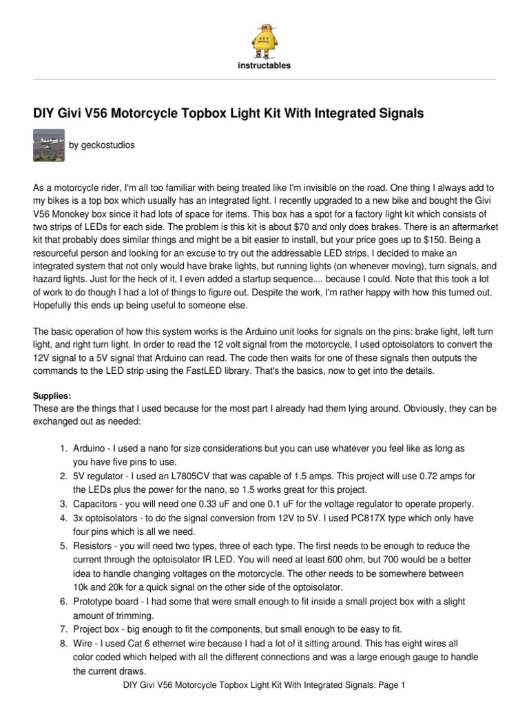 DIY Givi V56 Motorcycle Topbox Light Kit With Integrated Signals | PDF | Resistor | Electrical ...