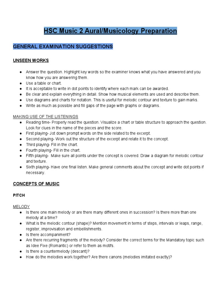 HSC Aural and Musicology Preparation NOTES | PDF | Chord (Music) | Harmony