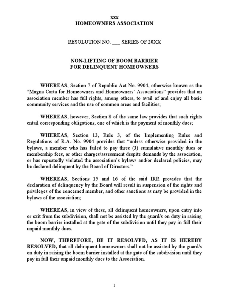 Hoa Resolution | PDF