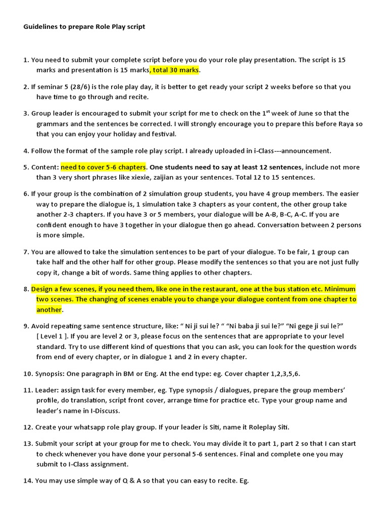 Role Play Script Preparation Guidelines | PDF | Linguistics | Communication