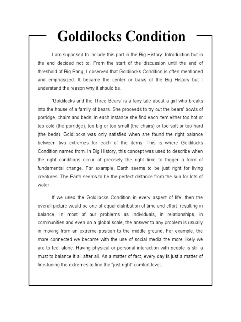 Goldilocks Condition in Big History | PDF