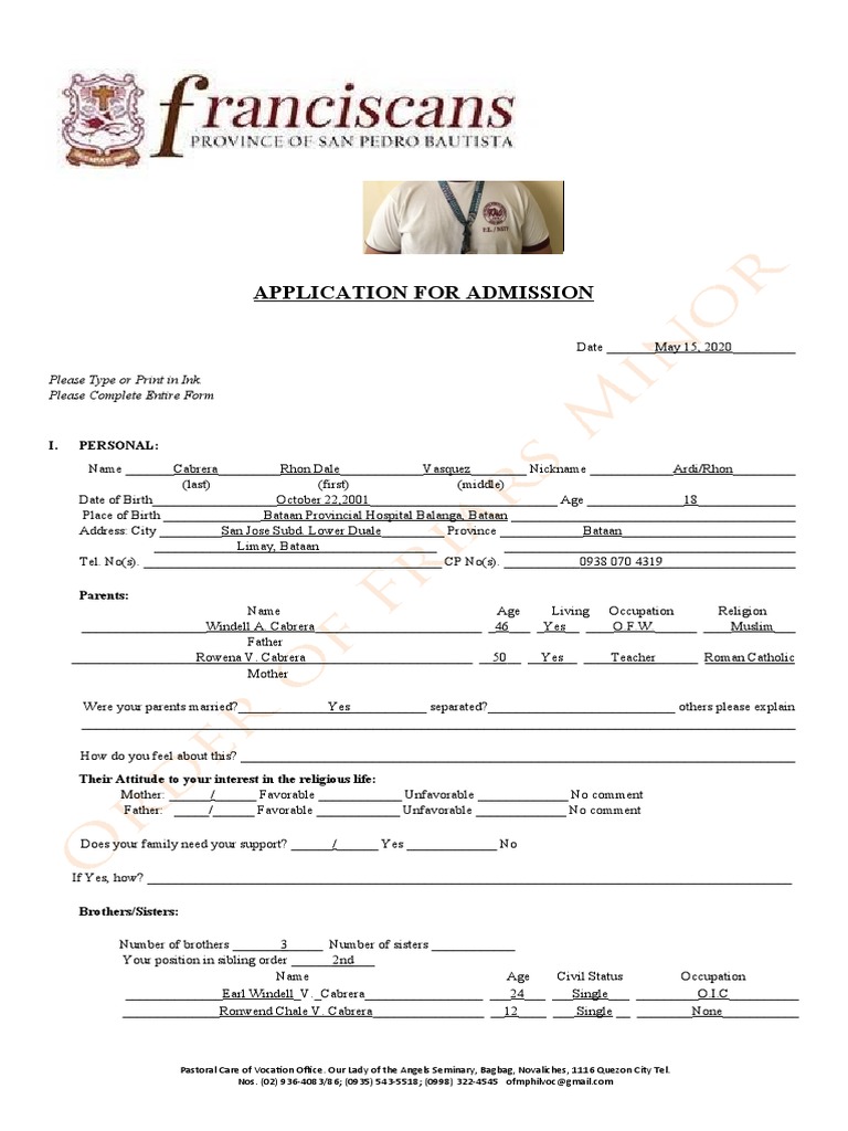 Admission Application Form Details | PDF