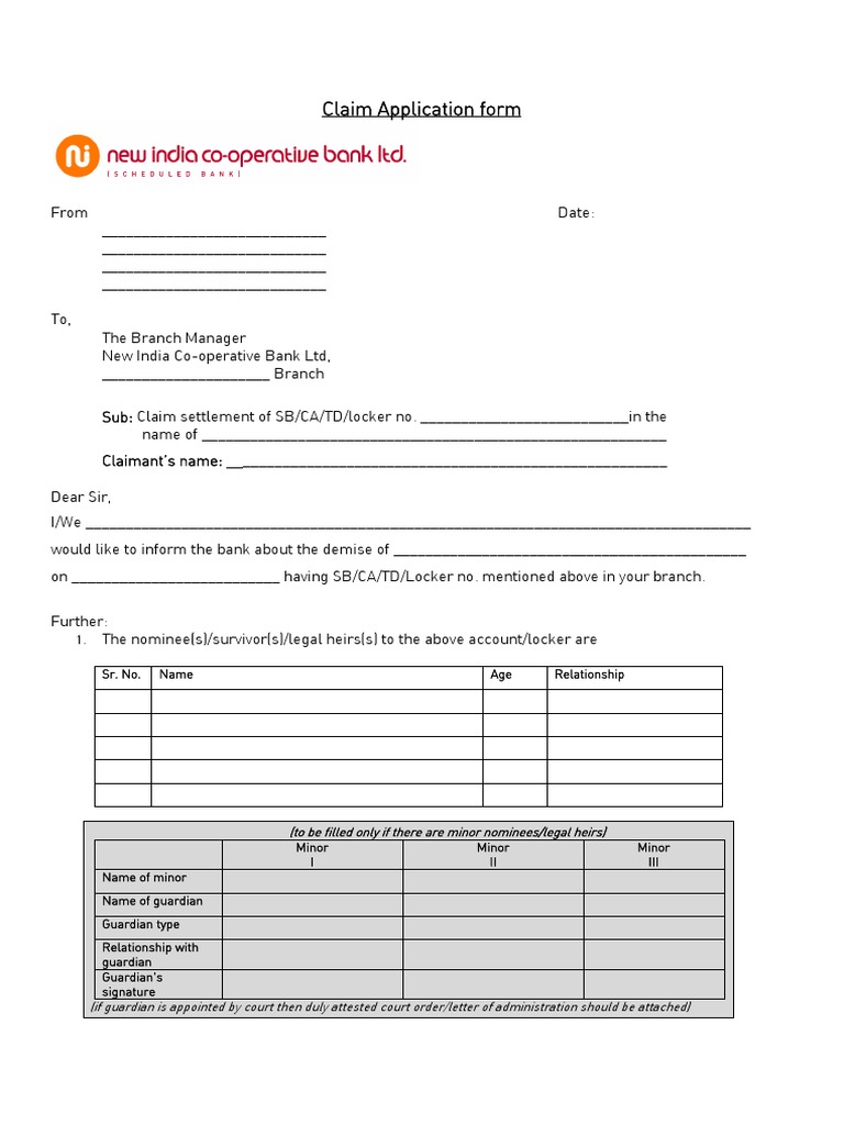 Claim Application Form: Sr. No. Name Age Relationship | PDF | Indemnity ...