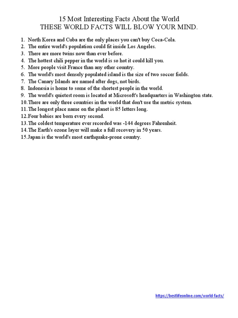 15 Most Interesting Facts About The World | PDF